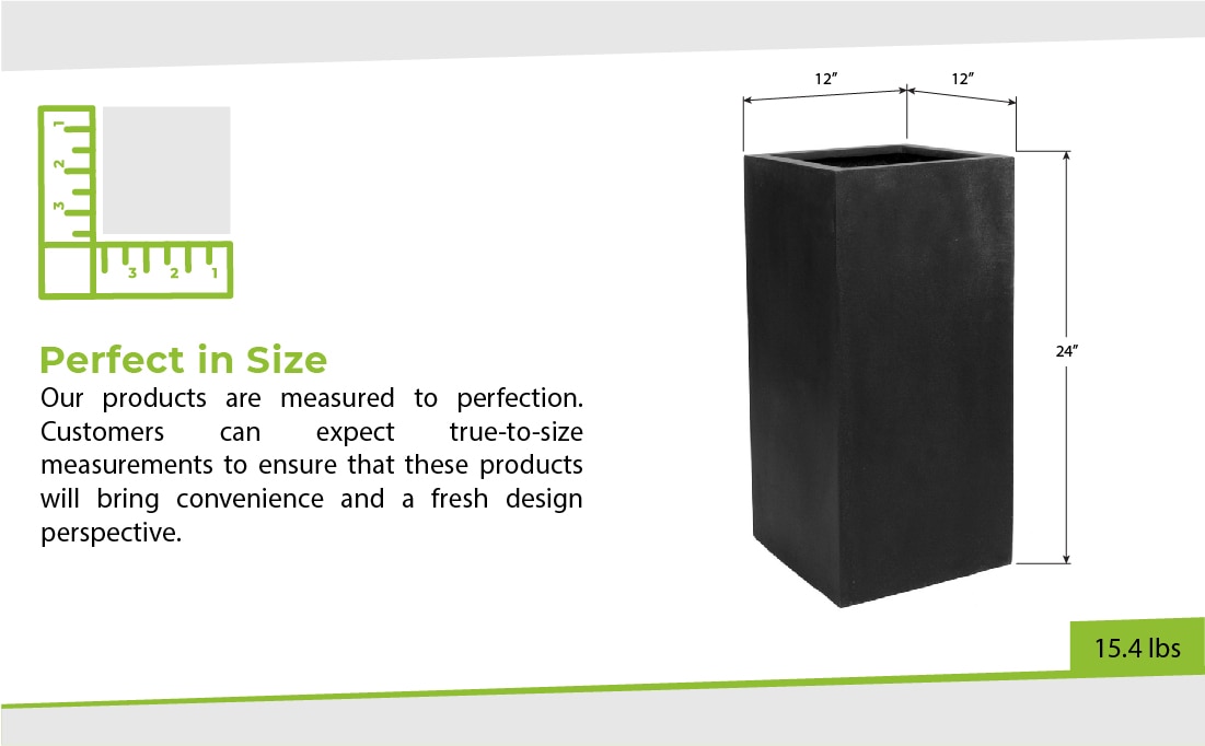 PotteryPots Bouvy Medium 24 in. Tall Black Fiberstone Indoor Outdoor Modern High Square Planter ...